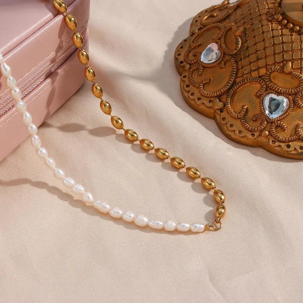 Half Pearl Half Bead Chain Necklace