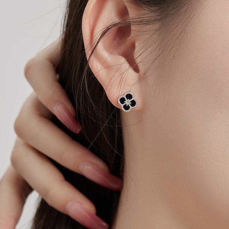 Black onyx clover earrings store